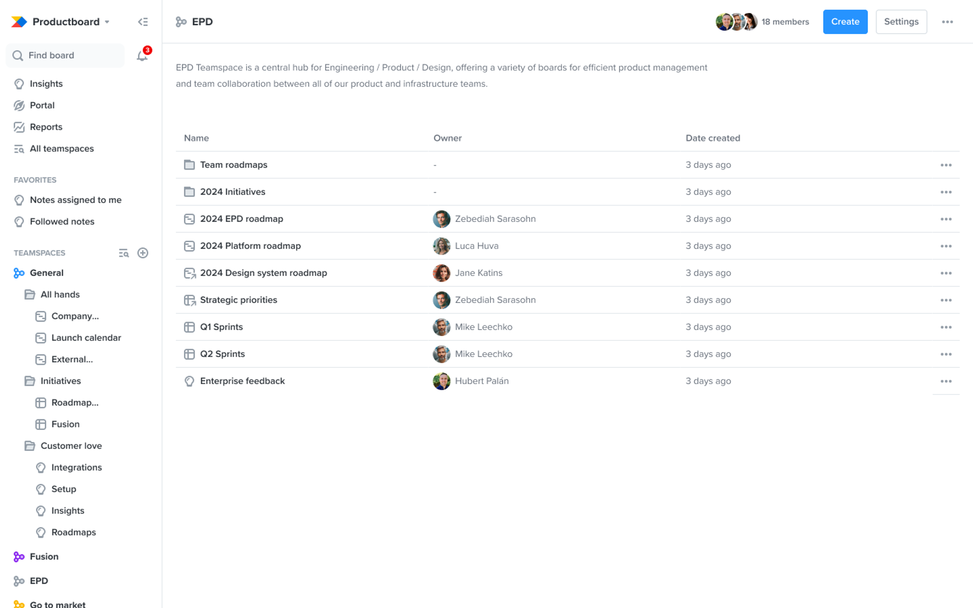 Hubs for teamspaces and folders – Productboard Support