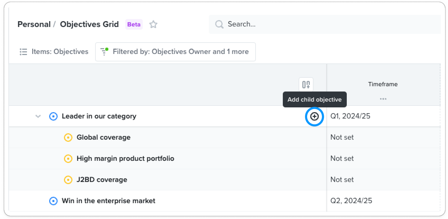 Organize your objectives into their own hierarchy – Productboard Support