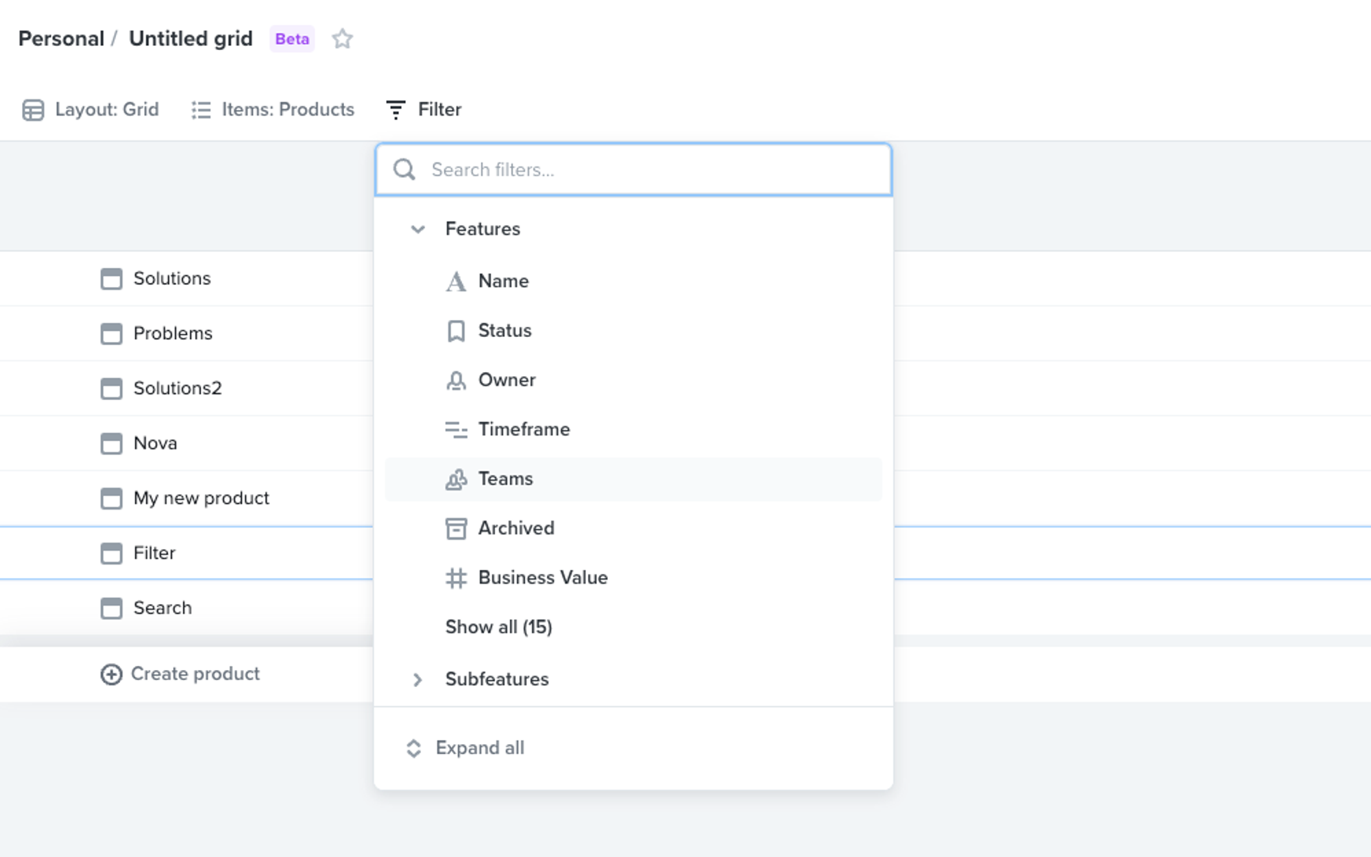 Advanced filters on New boards – Productboard Support