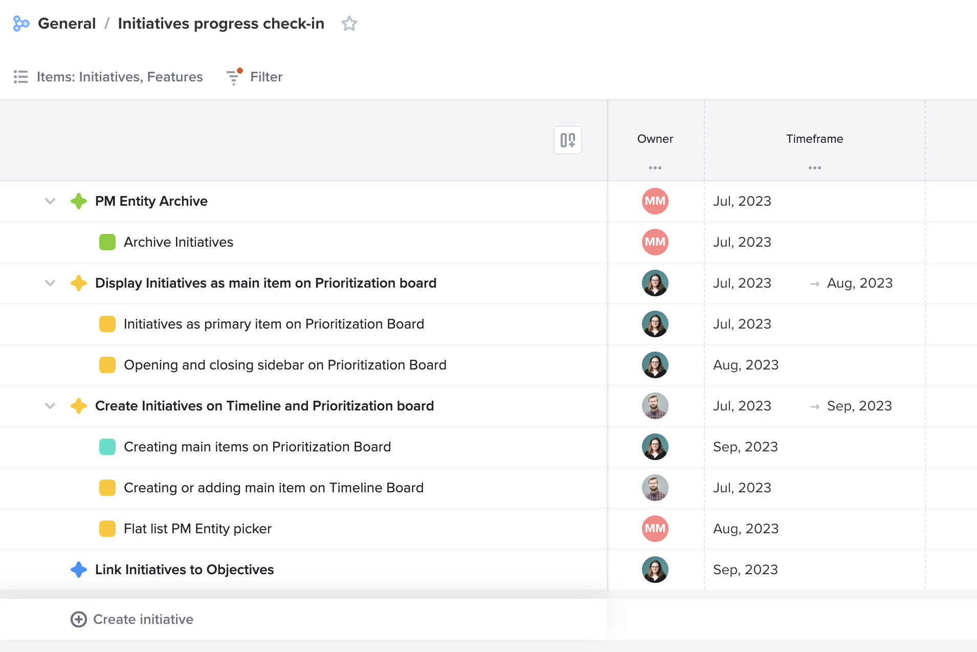 Initiative management in Productboard – Productboard Support