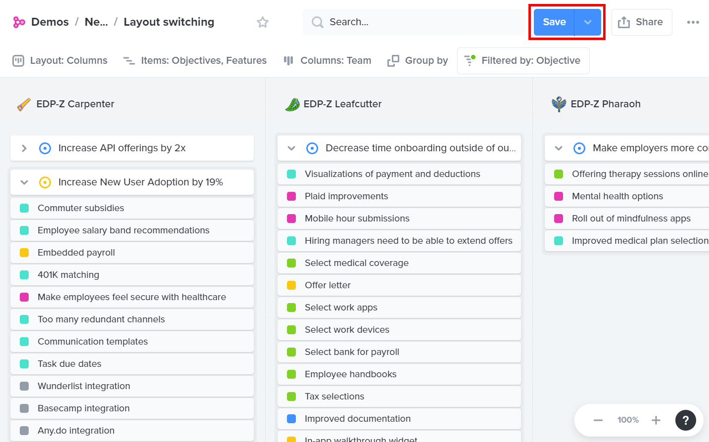 How can I change the layout of a board? – Productboard Support