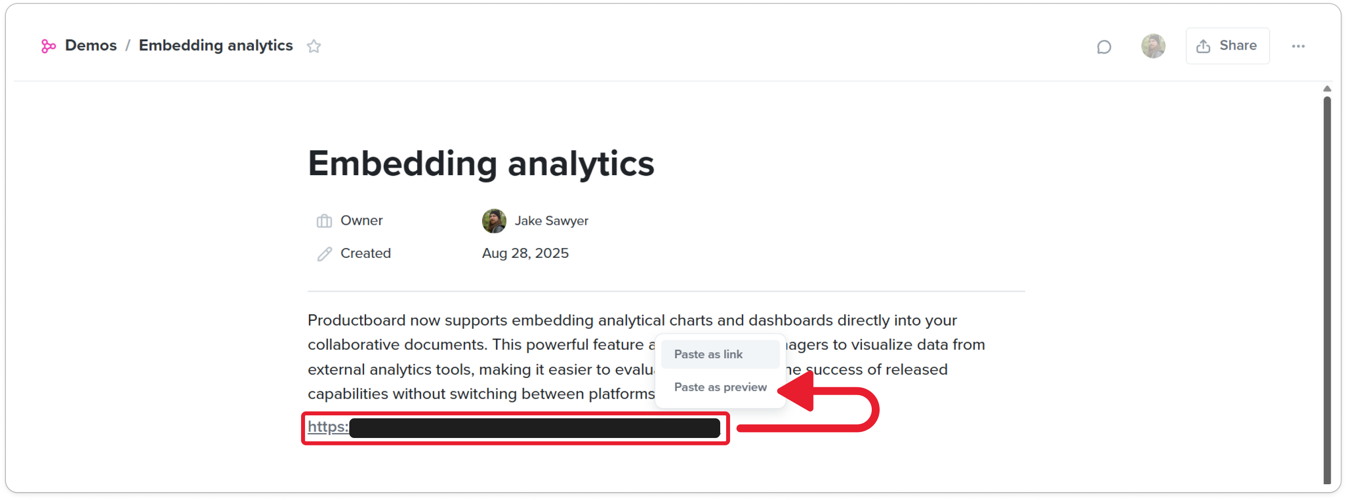 Embed analytics inside collaborative documents – Productboard Support