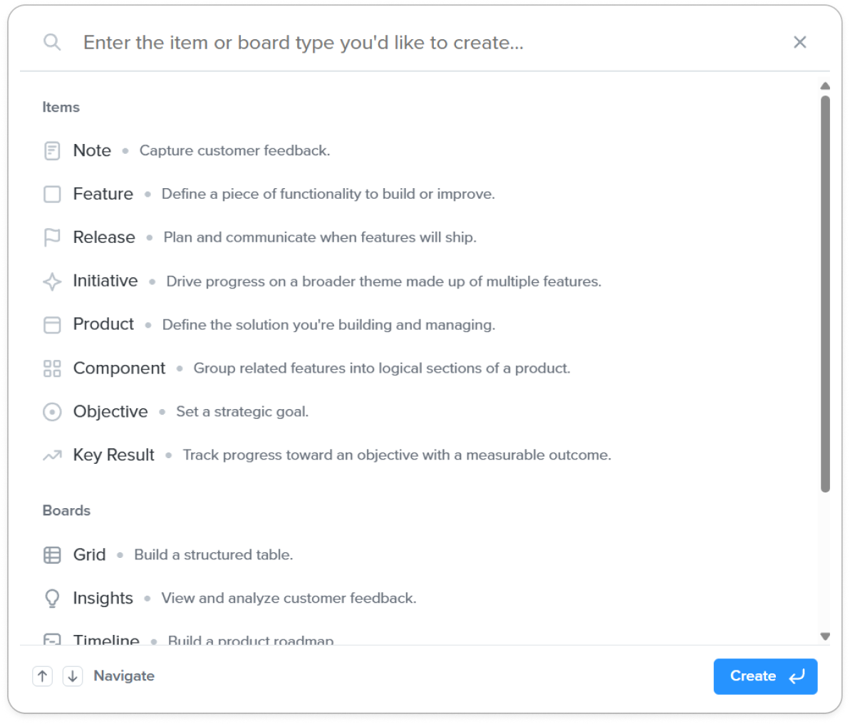 Create new items quickly – Productboard Support