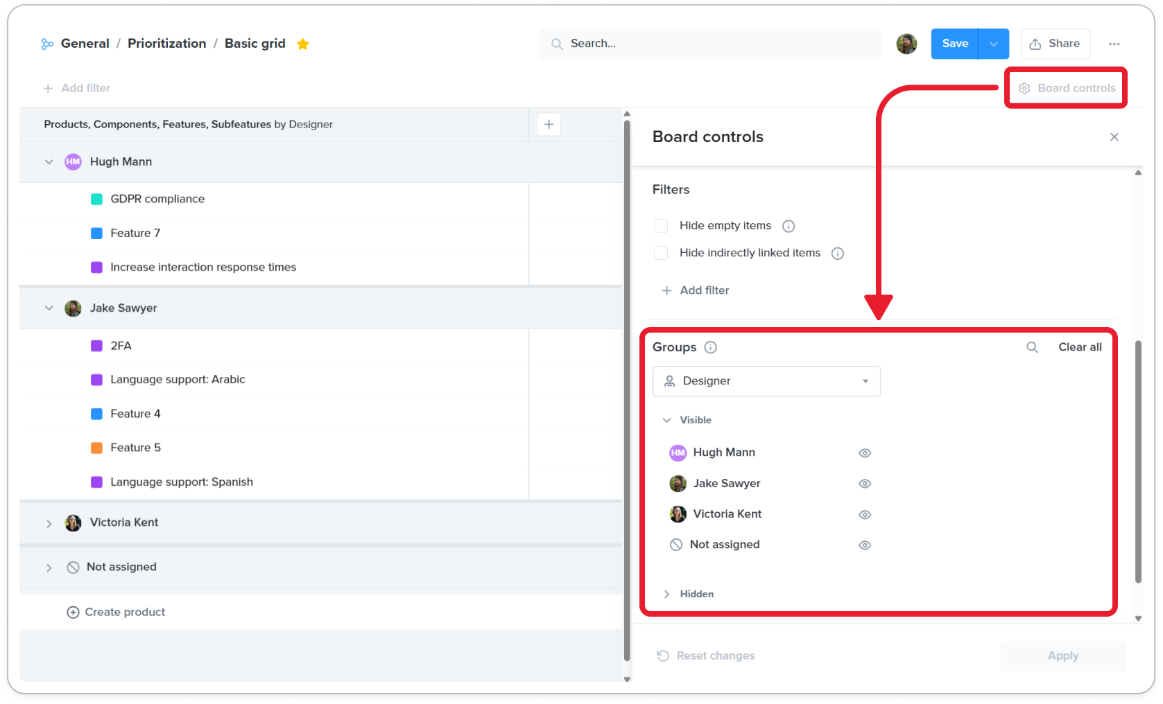 Grid boards: Planning and prioritization management – Productboard Support